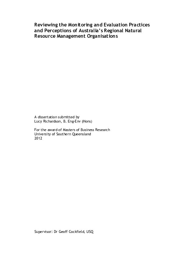 (PDF) Reviewing the monitoring and evaluation practices and perceptions of Australia’s regional ...