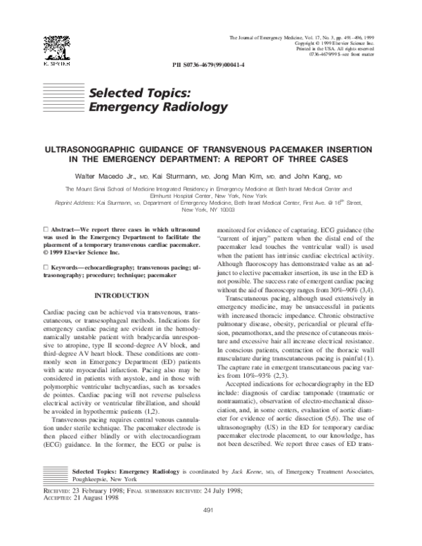 (PDF) Ultrasonographic guidance of transvenous pacemaker insertion in ...