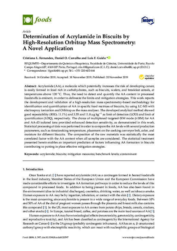 (PDF) Determination of Acrylamide in Biscuits by High-Resolution ...