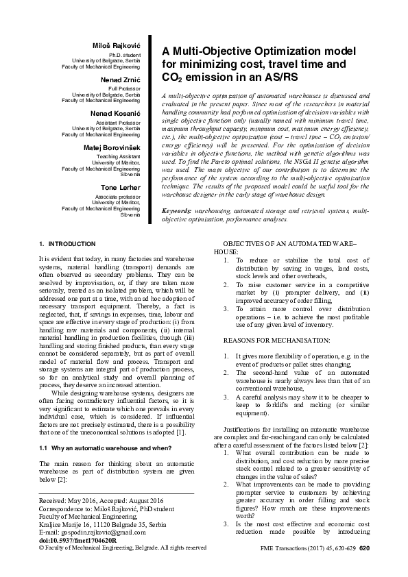 Pdf A Multi Objective Optimization Model For Minimizing Cost Travel