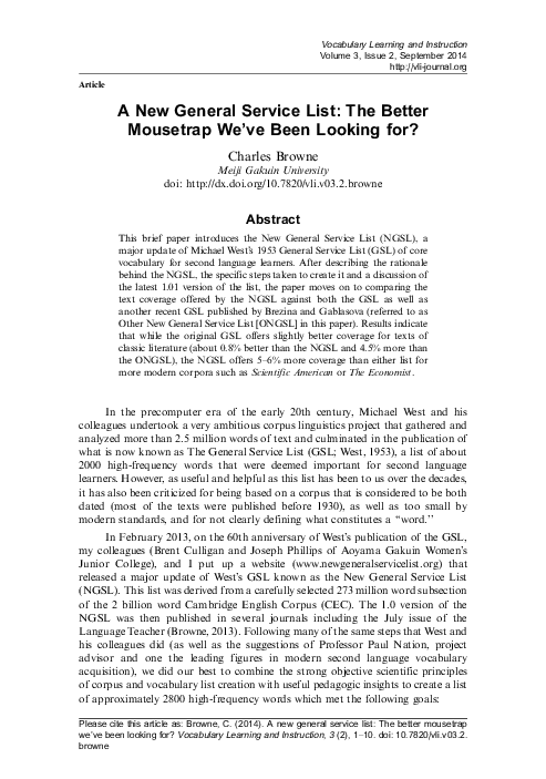 (PDF) A New General Service List: The Better Mousetrap We’ve Been ...