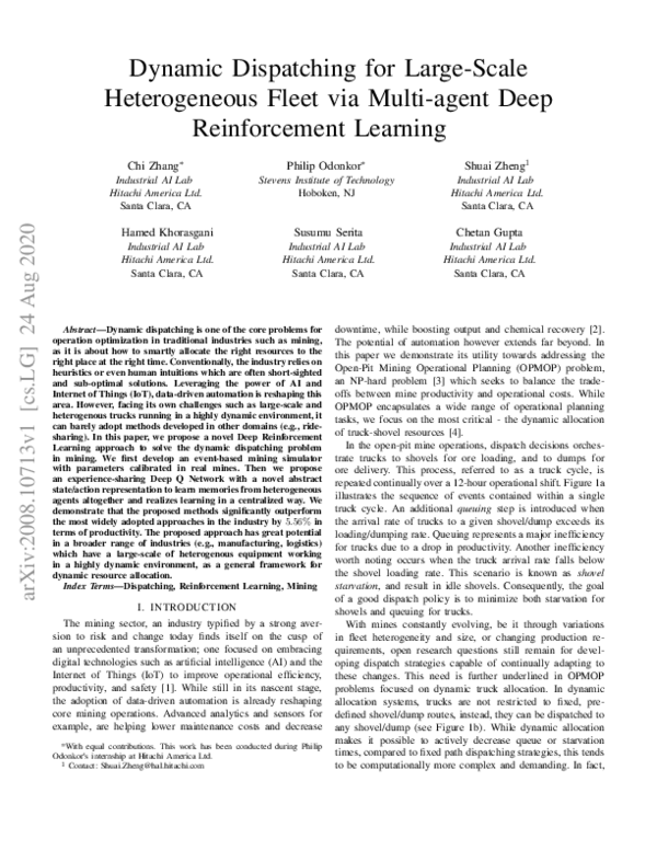 Pdf Dynamic Dispatching For Large Scale Heterogeneous Fleet Via Multi
