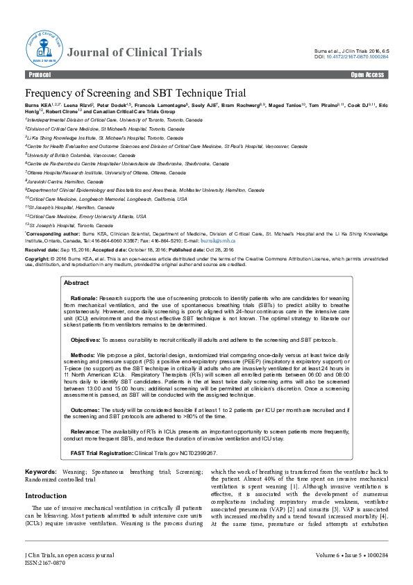 (PDF) Frequency of Screening and SBT Technique Trial