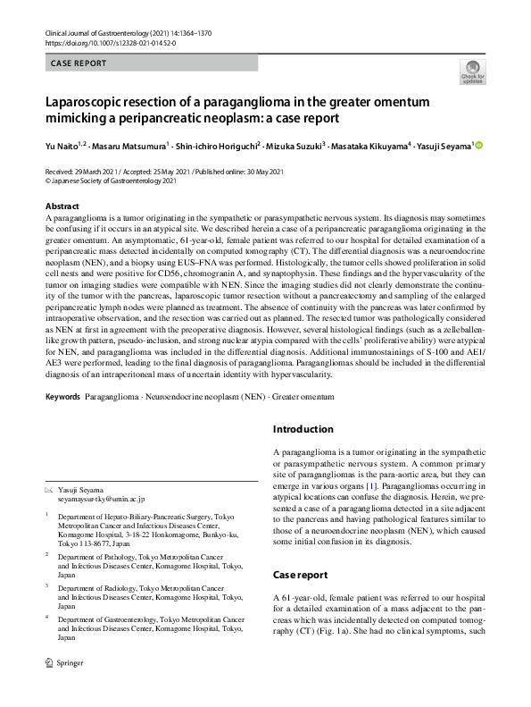 (PDF) Laparoscopic resection of a paraganglioma in the greater omentum ...