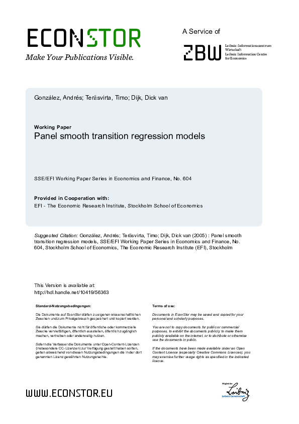 (PDF) Panel Smooth Transition Regression Models