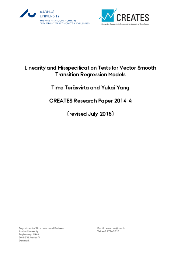 Pdf Linearity And Misspecification Tests For Vector Smooth Transition Regression Models