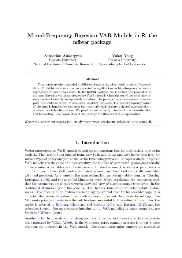 Pdf Mixed Frequency Bayesian Var Models In R The Mfbvar Package 9650