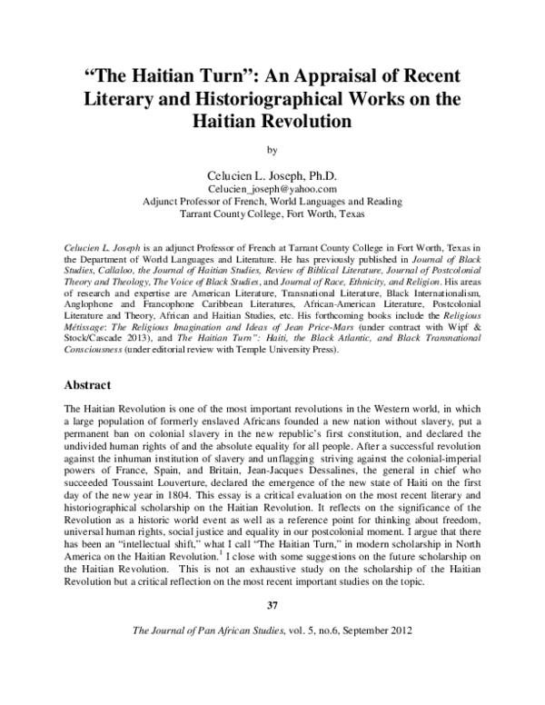 (PDF) The Haitian Turn": An Appraisal of Recent Literary and ...