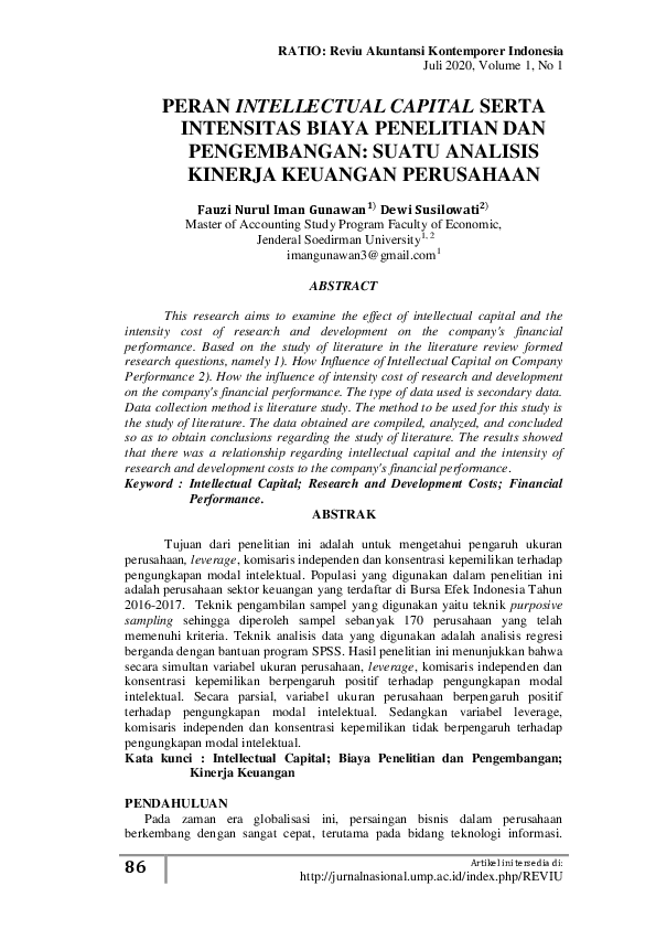 (PDF) Peran Intellectual Capital Serta Intensitas Biaya Penelitian dan Pengembangan: Suatu ...