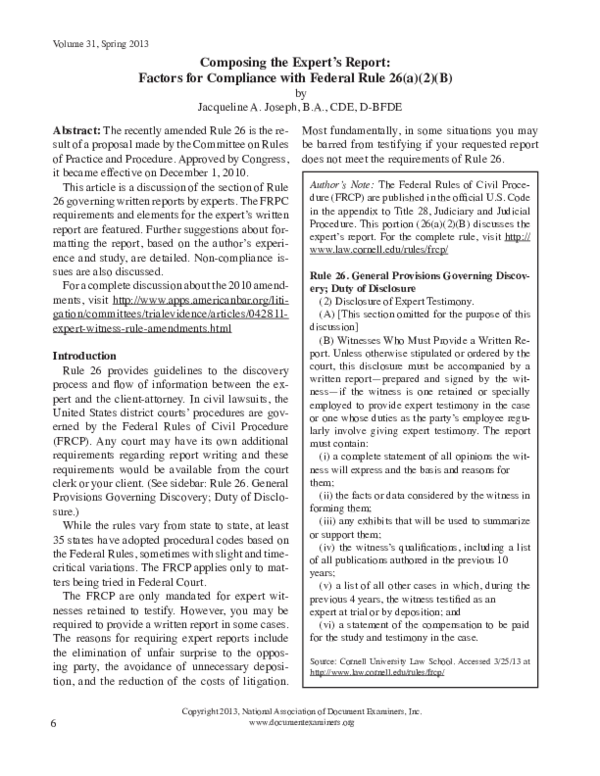 (PDF) Composing the Expert's Report: Factors for Compliance with ...