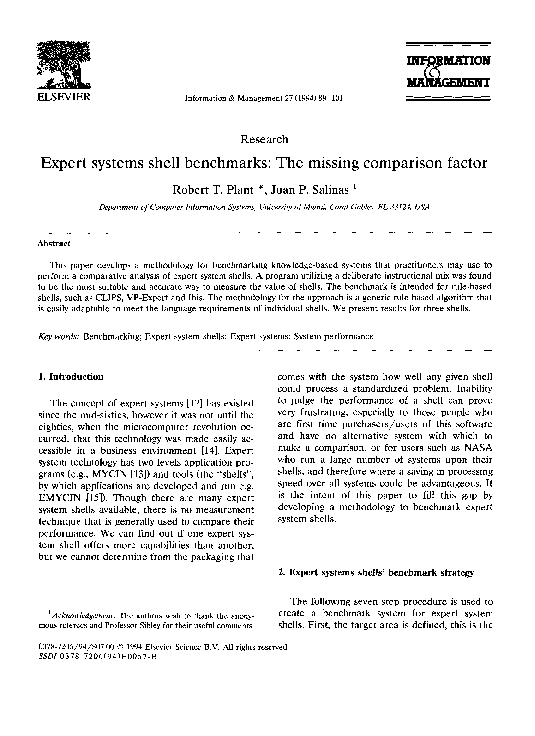 (PDF) Expert systems shell benchmarks: The missing comparison factor