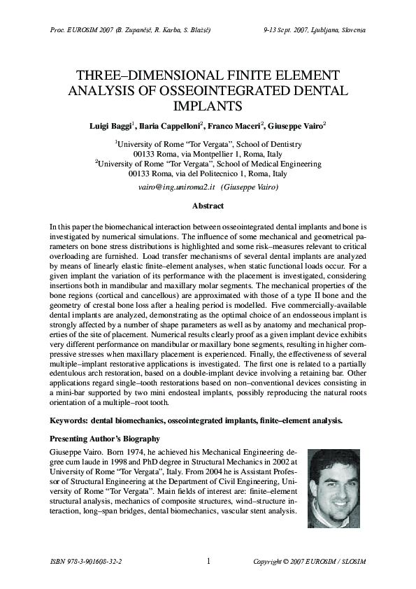 Pdf Three Dimensional Finite Element Analysis Of Osseointegrated