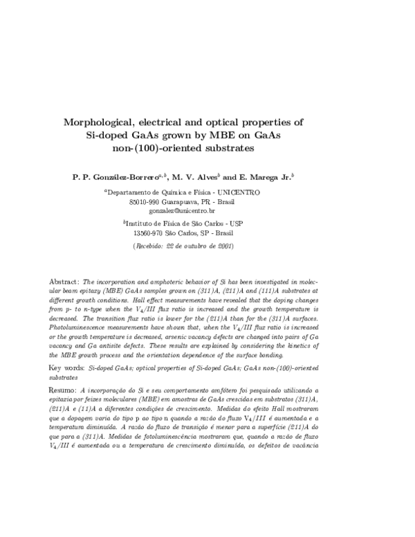 (PDF) Morphological, electrical and optical properties of Si-doped GaAs ...