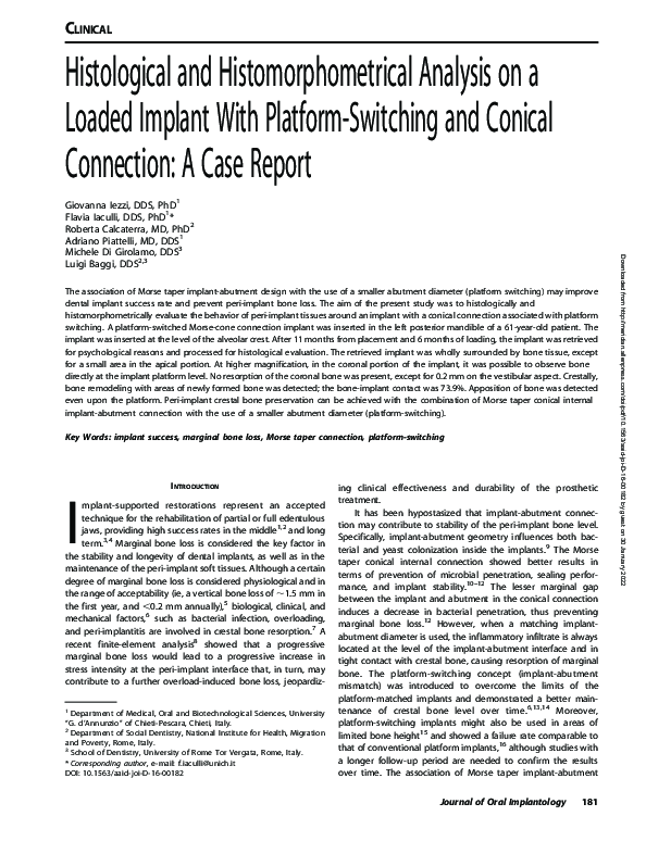 (PDF) Histological and Histomorphometrical Analysis on a Loaded Implant ...