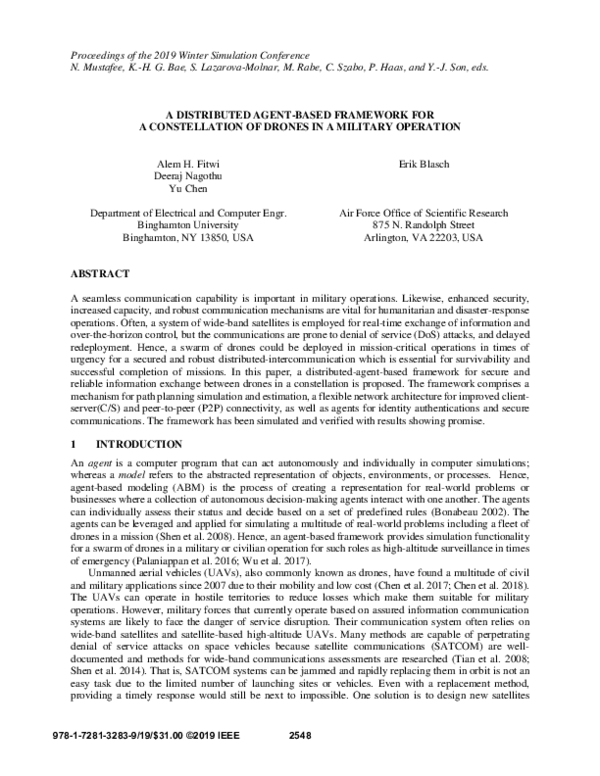 Pdf A Distributed Agent Based Framework For A Constellation Of Drones