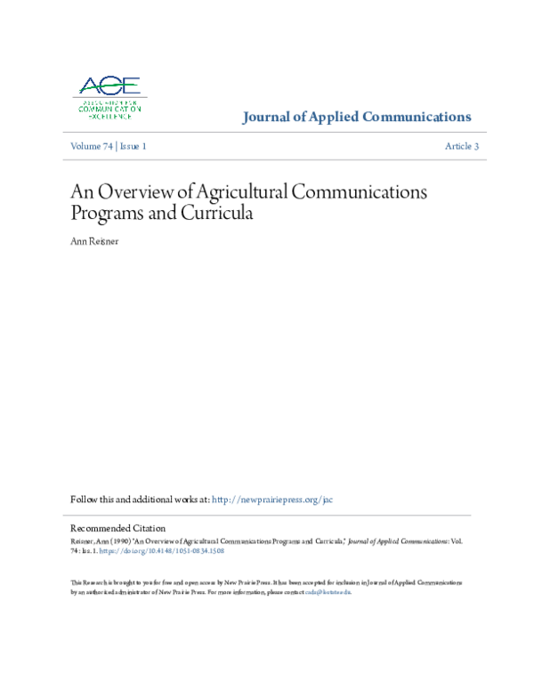 (PDF) An Overview of Agricultural Communications Programs and Curricula