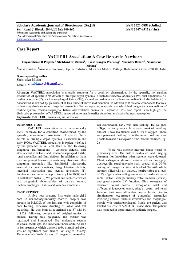 (PDF) VACTERL Association : A Case Report in Newborn