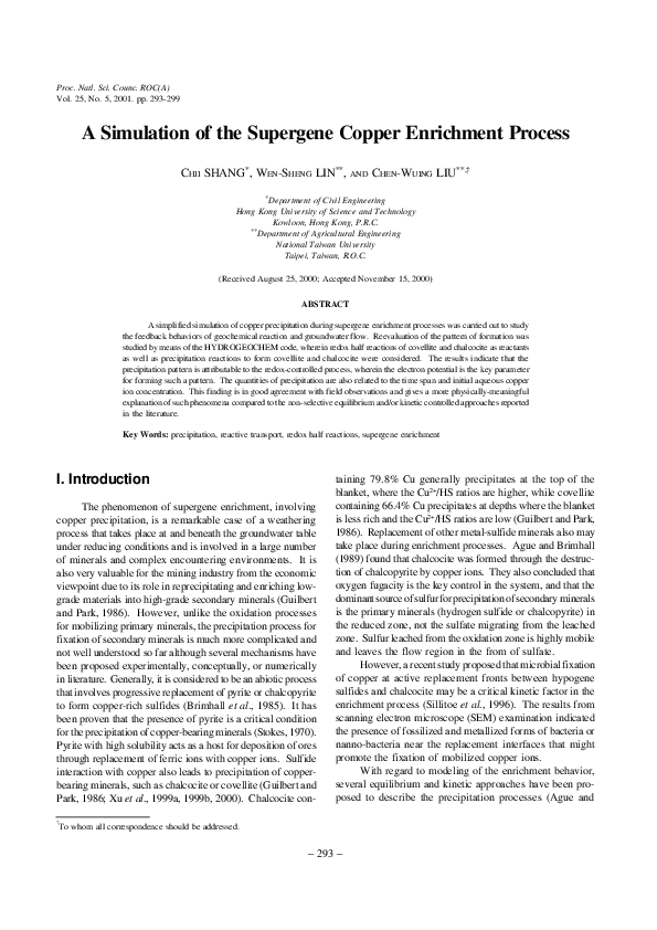 (PDF) A Simulation of the Supergene Copper Enrichment Process | Wen ...