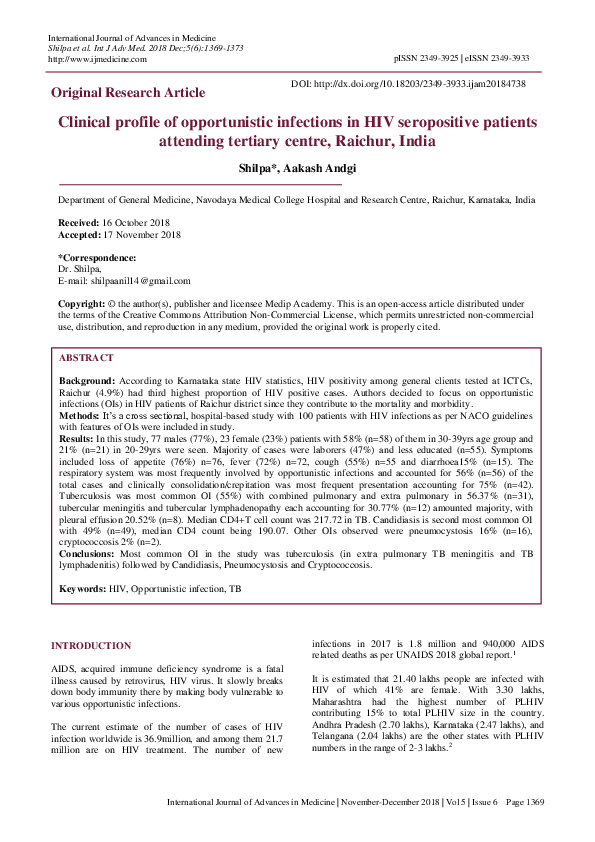 (PDF) Clinical Profile of Opportunistic Infections in Hiv Infected ...