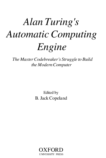 (PDF) Alan Turing's Automatic Computing Engine