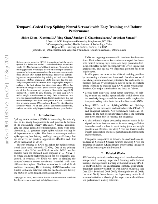 (PDF) Temporal-Coded Deep Spiking Neural Network with Easy Training and ... (PDF) Temporal-Coded Deep Spiking Neural Network with Easy Training and ...