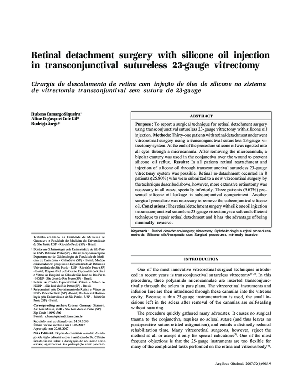 (PDF) Retinal detachment surgery with silicone oil injection in ...