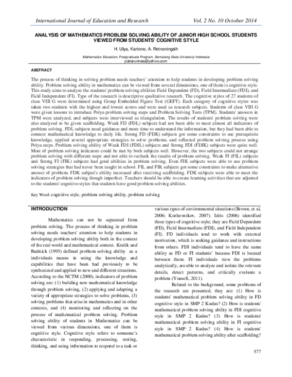 (PDF) Analysis of Mathematics Problem Solving Ability of Junior High ...