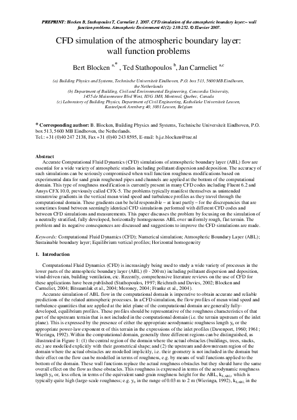 (PDF) CFD simulation of the atmospheric boundary layer: wall function problems
