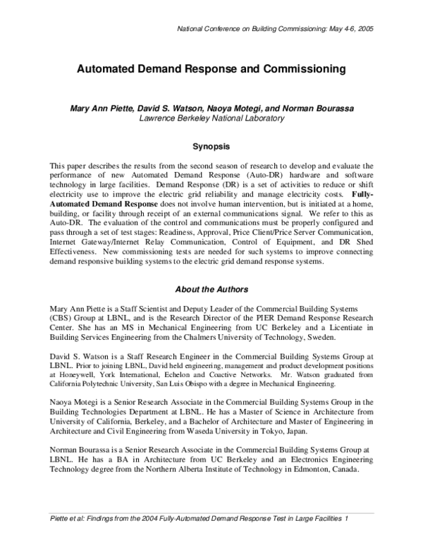 (PDF) Automated Demand Response and Commissioning