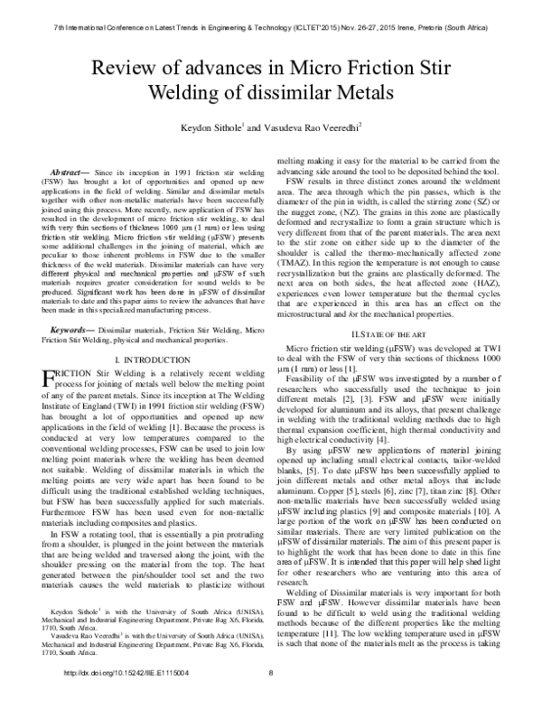 (PDF) Review of advances in Micro Friction Stir Welding of dissimilar ...