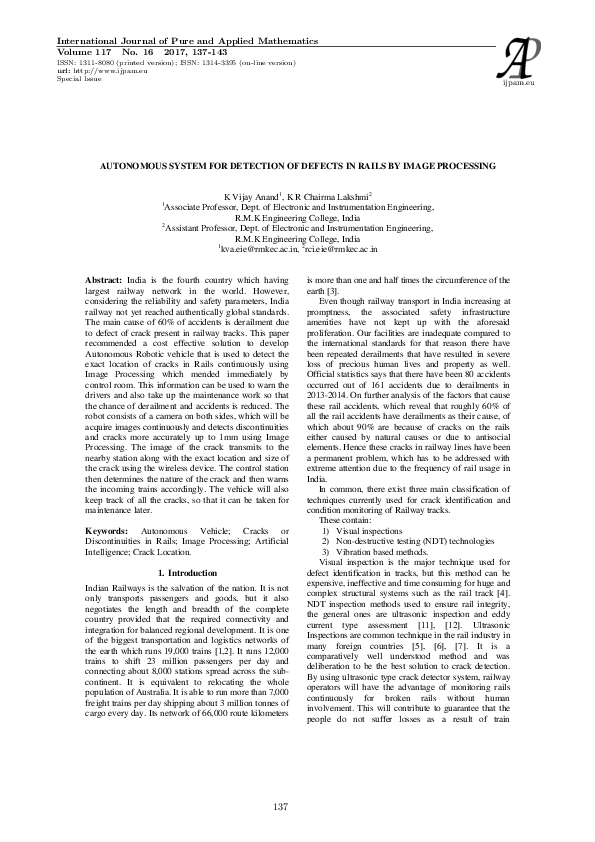 (PDF) Autonomous System for Detection of Defects in Rails by Image ...
