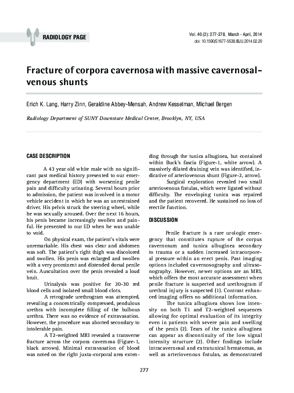 (PDF) Fracture of corpora cavernosa with massive cavernosal-venous shunts