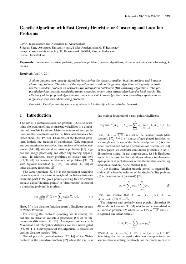 Pdf Genetic Algorithm With Fast Greedy Heuristic For Clustering And Location Problems