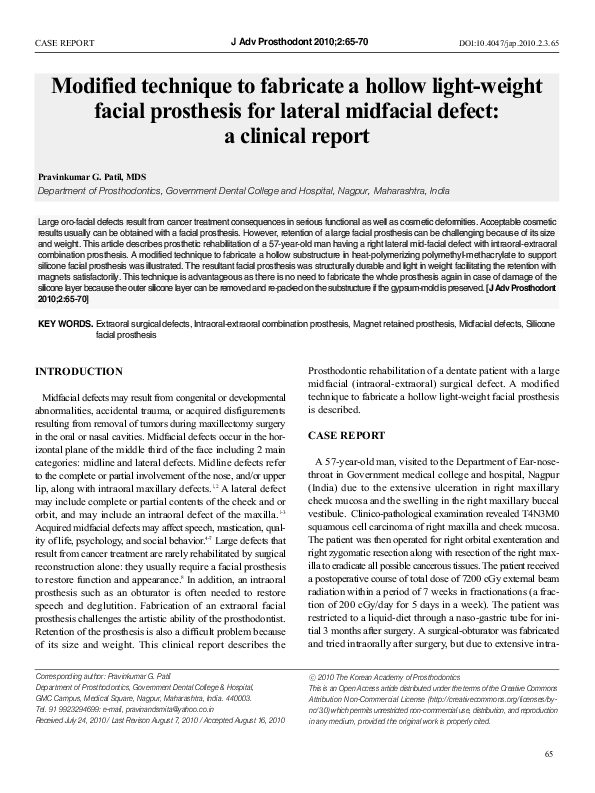 (PDF) Modified technique to fabricate a hollow light-weight facial ...