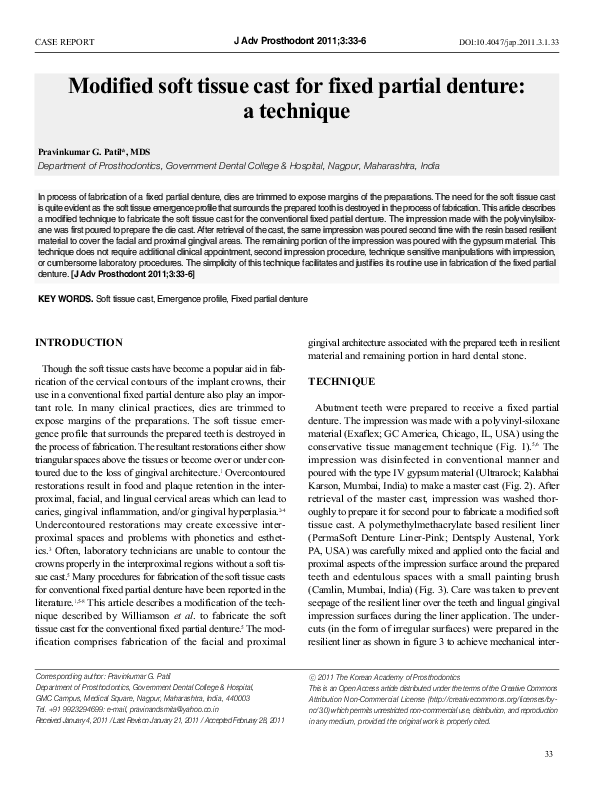 (PDF) Modified soft tissue cast for fixed partial denture: a technique