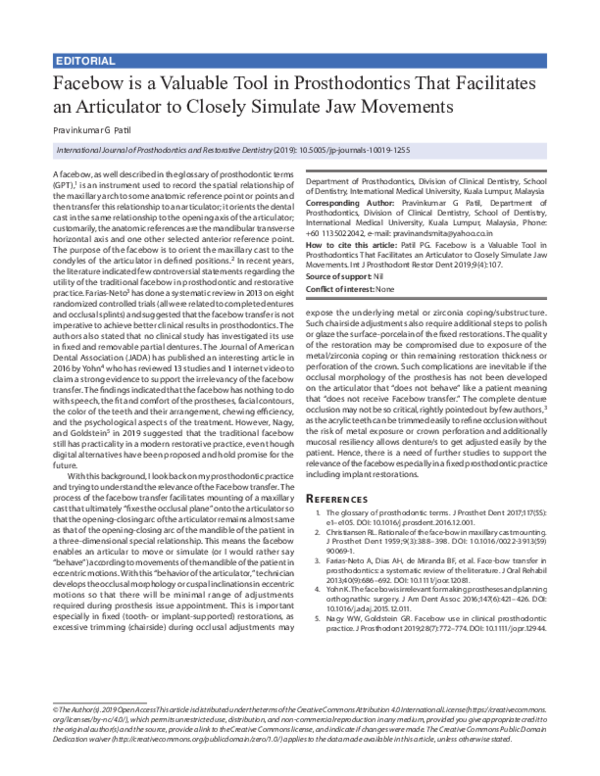 (PDF) Facebow is a Valuable Tool in Prosthodontics That Facilitates An ...