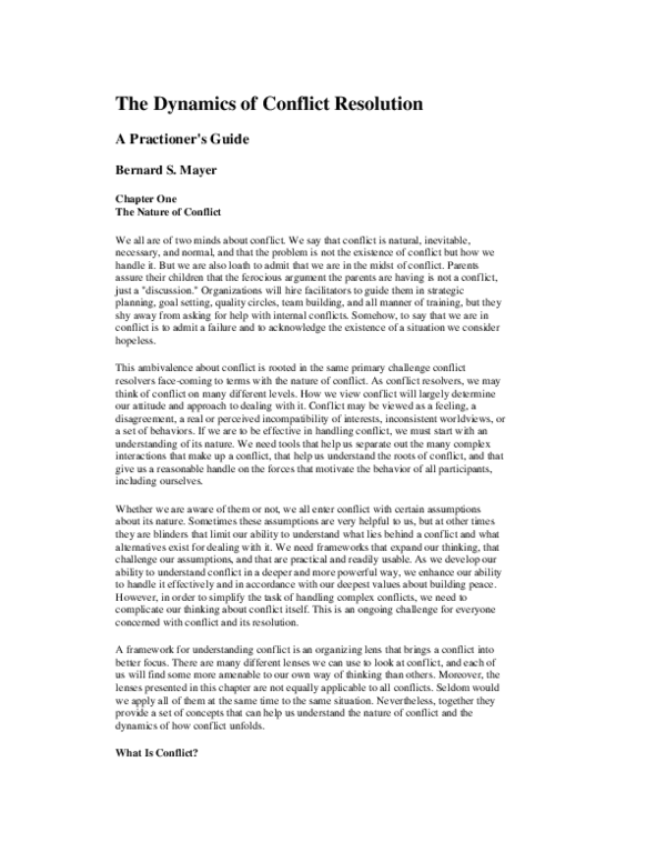 (PDF) The Dynamics of Conflict Resolution: A Practitioner's Guide