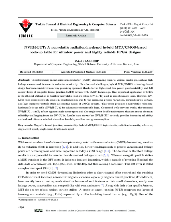 (PDF) NVRH-LUT: A Non-Volatile Radiation-Hardened Hybrid MTJ/CMOS Based Look-Up Table for Ultra ...