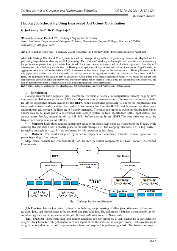 (PDF) Hadoop Job Scheduling Using Improvised Ant Colony Optimization