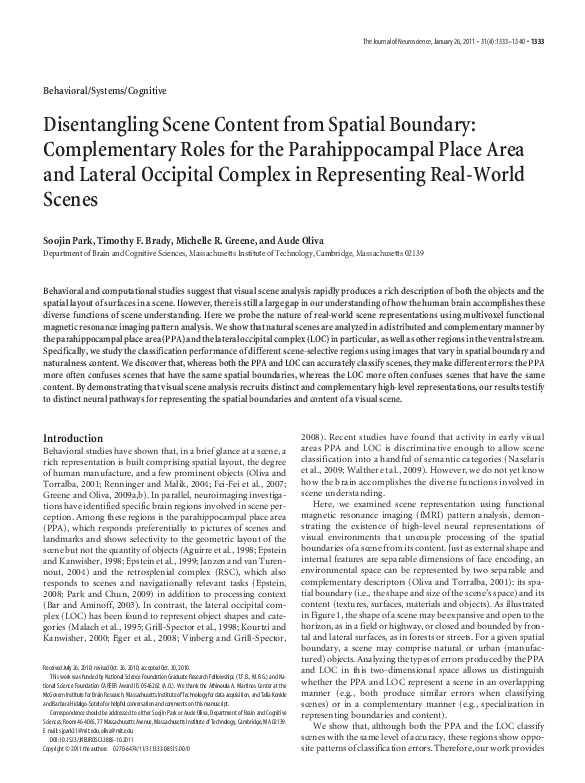 (PDF) Disentangling scene content from spatial boundary: complementary ...