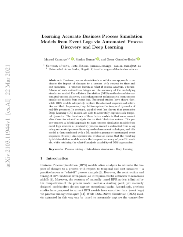(PDF) Learning Accurate Business Process Simulation Models from Event Logs via Automated Process ...