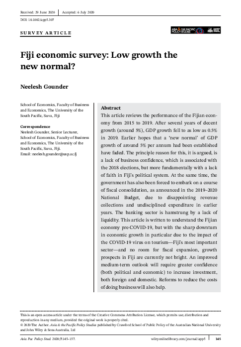 (PDF) Fiji economic survey: Low growth the new normal?