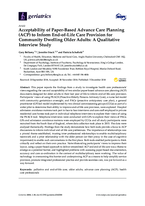 (PDF) Acceptability of Paper-Based Advance Care Planning (ACP) to ...