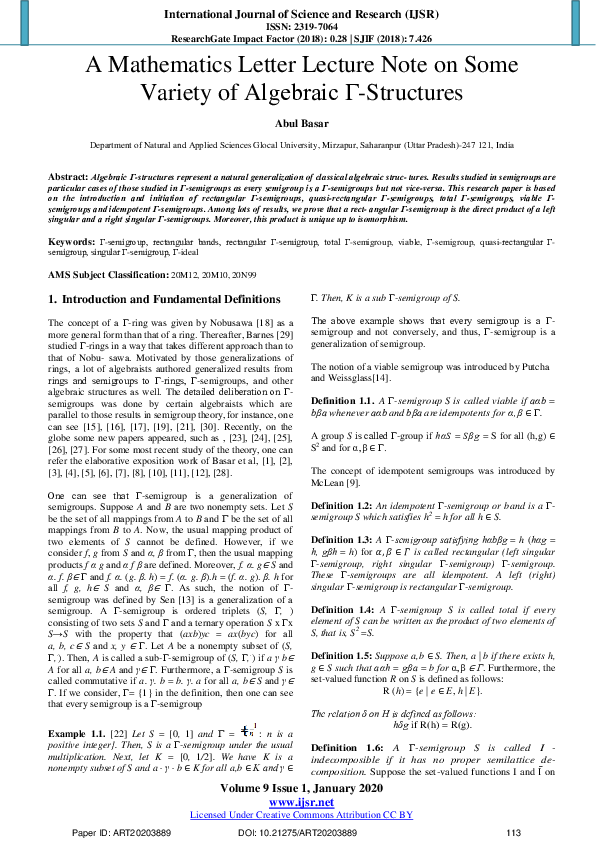 (PDF) A Mathematics Letter Lecture Note on Some Variety of Algebraic Γ ...