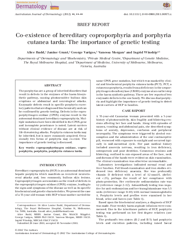 (PDF) Co-existence of hereditary coproporphyria and porphyria cutanea ...