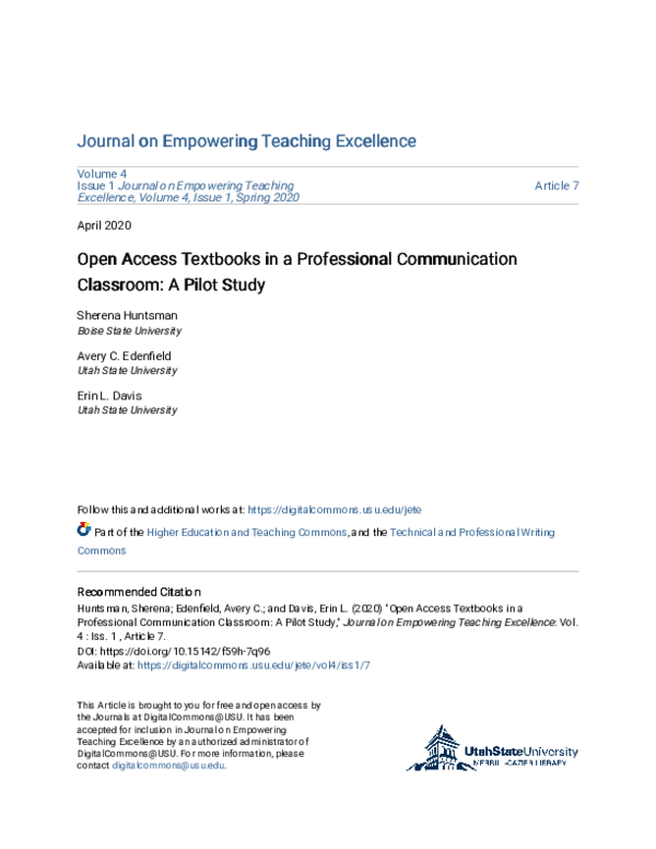 (PDF) Open Access Textbooks in a Professional Communication Classroom ...