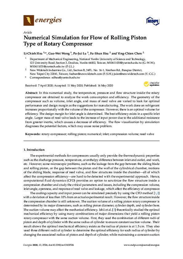 (PDF) Numerical Simulation for Flow of Rolling Piston Type of Rotary ...