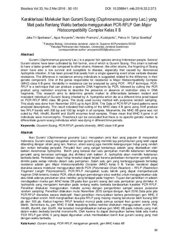 (PDF) Karakterisasi Molekuler Ikan Gurami Soang (Osphronemus gouramy ...