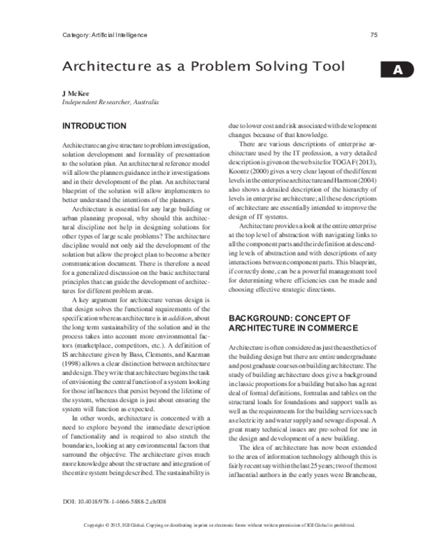 (PDF) Architecture as a Problem Solving Tool