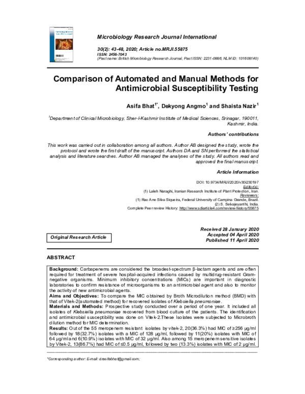 (PDF) Comparison of Automated and Manual Methods for Antimicrobial ...